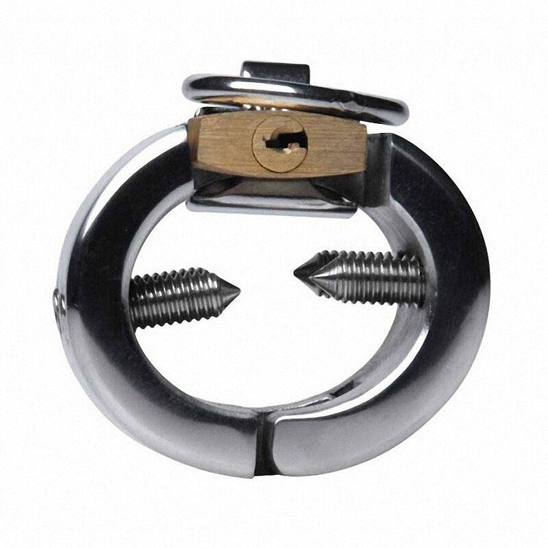 Stainless Steel Lockable Spiked Scrotum Stretcher – BallbustingToys.com